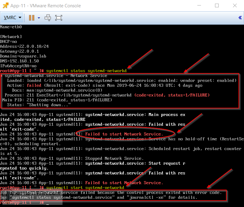 Photon OS 3.0 – “ip a” command displays eth0 “state down” and the “systemd-networkd” service ...
